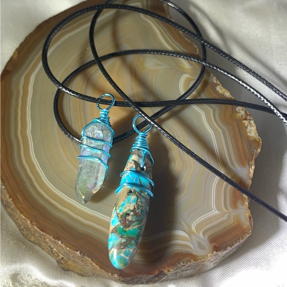 handcrafted | Jewelry | Handcrafted 2 Crystal Blue Wire Wrapped ...